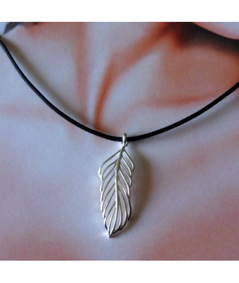 Collier Plume 44 mm en argent ou plaqué or