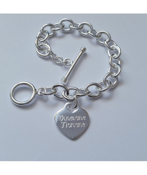 Bracelet Epais Coeur Gravé en argent massif avec gravure
