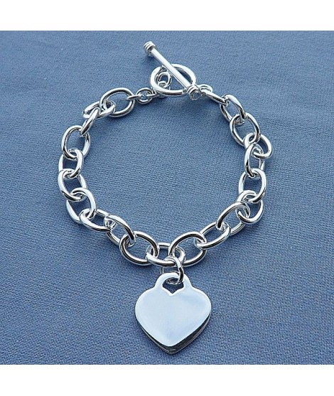 Bracelet Epais Coeur Gravé en argent massif avec gravure