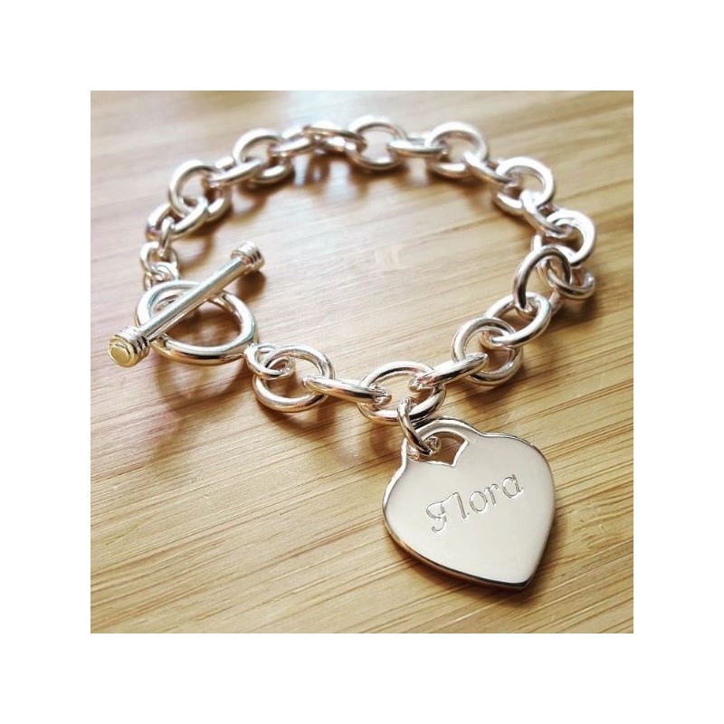 Bracelet Epais Coeur Gravé en argent massif avec gravure - Meli Melow